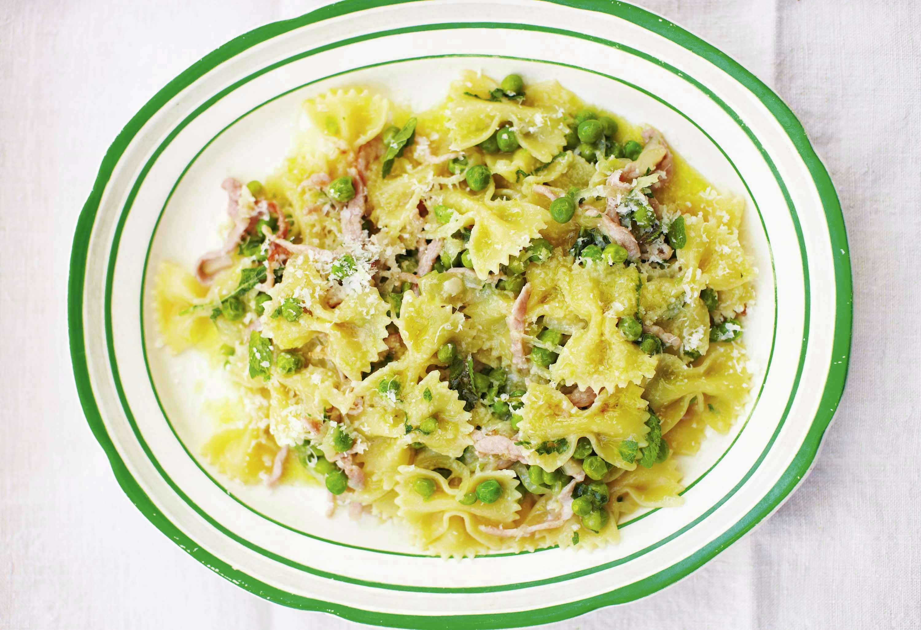 Farfalle Pasta with Pancetta and Peas Recipe