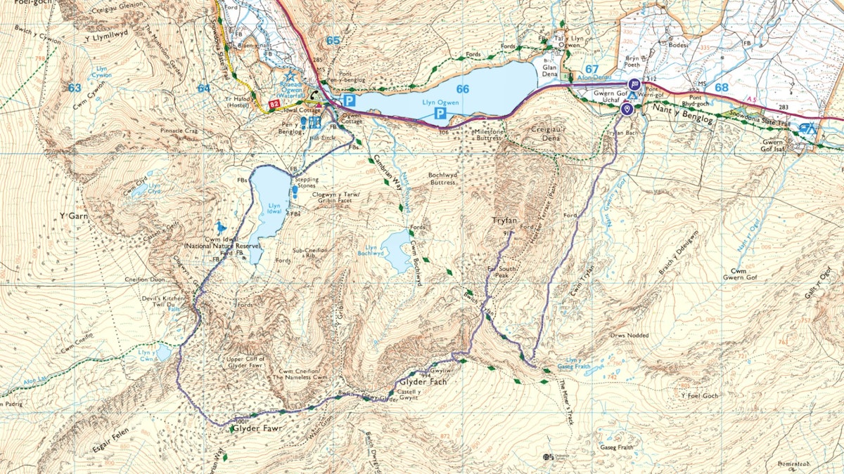 Glyderau three peaks route: Tryfan, Glyder Fach and Glyder Fawr
