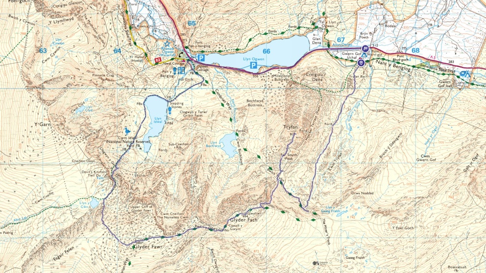 Glyderau three peaks route: Tryfan, Glyder Fach and Glyder Fawr