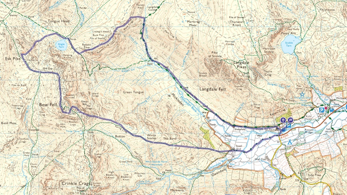 Esk Pike and Bow Fell – mapped Lake District walking route