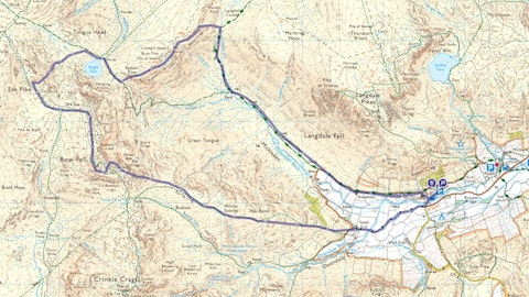 Esk Pike and Bow Fell – mapped Lake District walking route