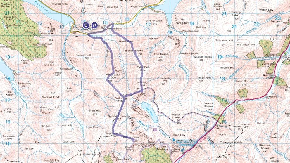 Talla Water and White Coomb walking route, Moffat Hills