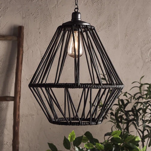 Black Cage Solar Outdoor Pendant Light