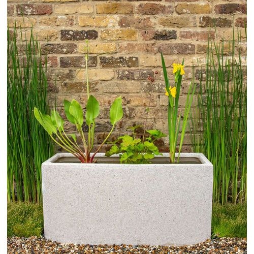 poly-terrazzo raised pond with aquatic plants