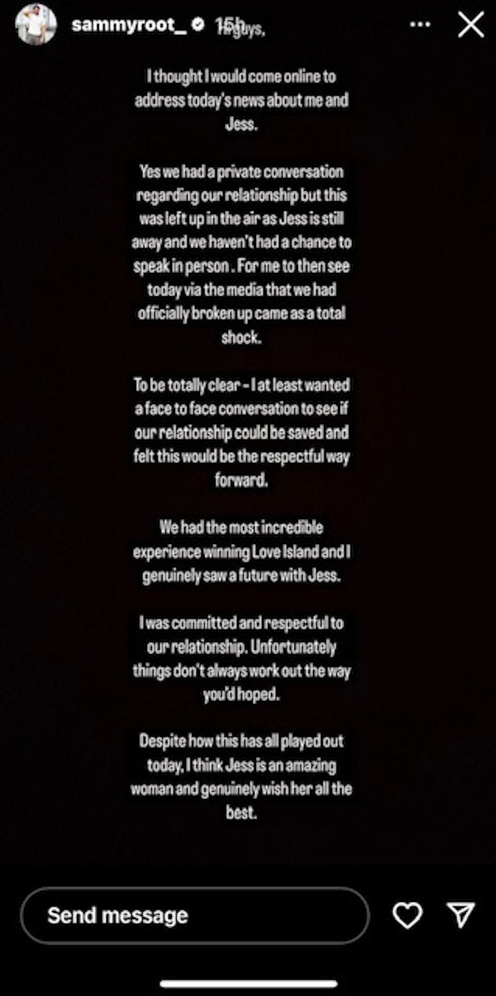 EXCLUSIVE: Sammy Root breaks silence on Faye Winter rumours following ...