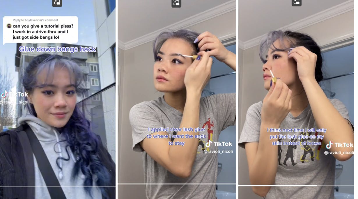 TikTokers Are Sticking Their Fringes Down With Lash Glue To Make Them ...