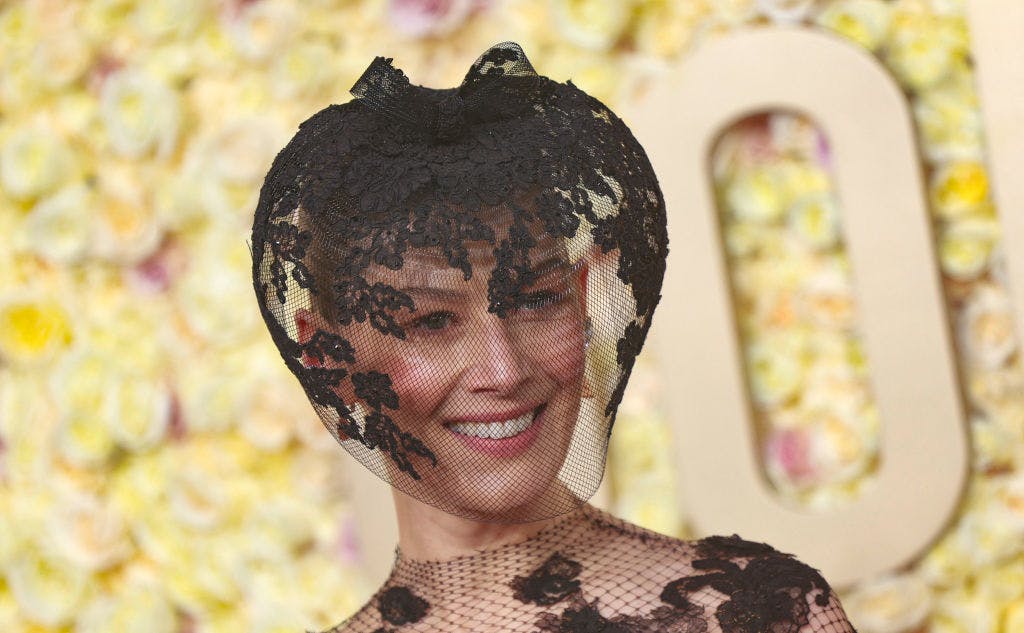 Why Rosamund Pike Wore A Veil To The Golden Globes