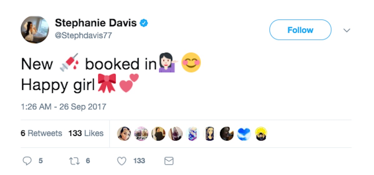Stephanie Davis confuses fans with mysterious syringe tweet