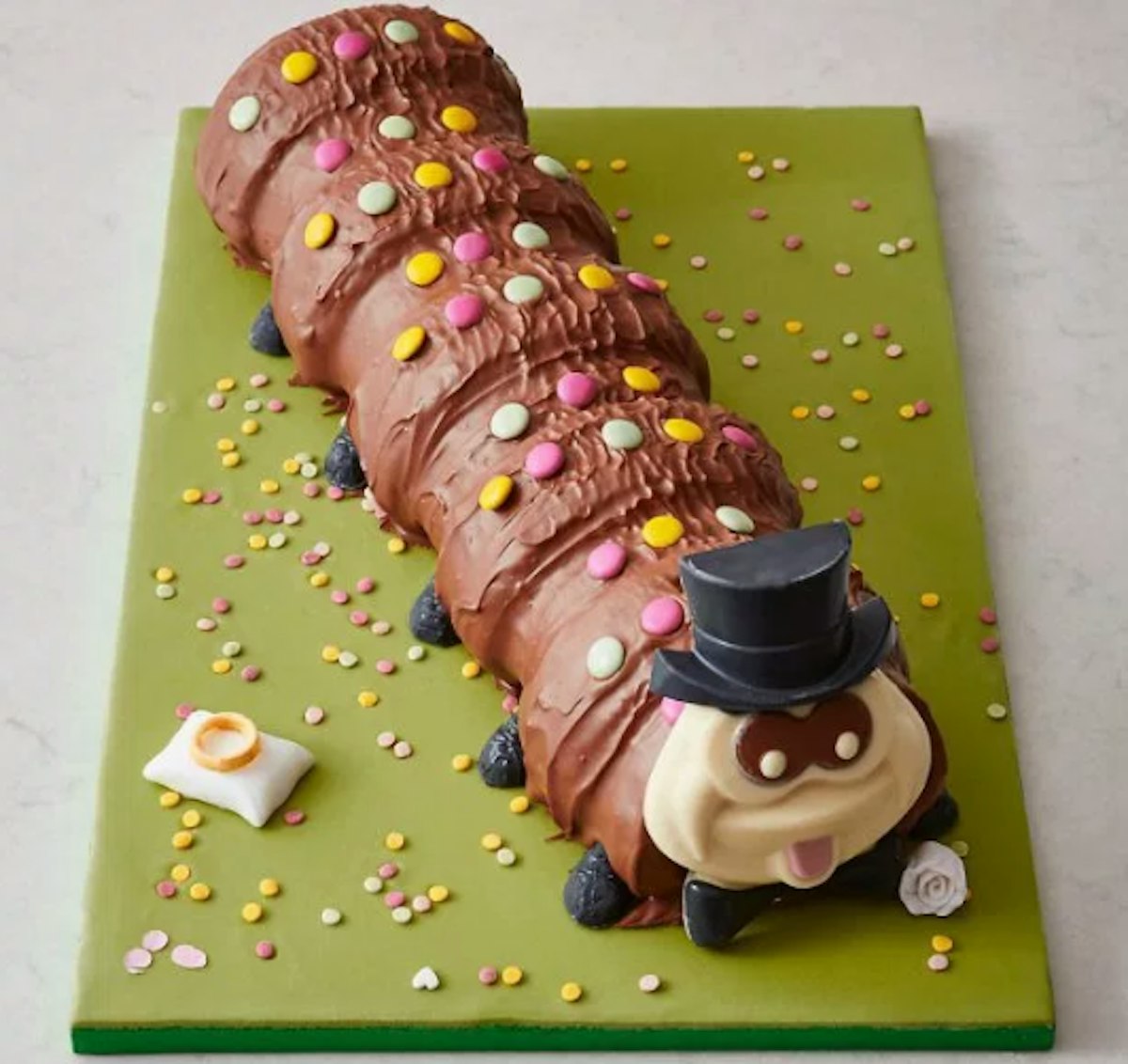 M&S Colin the Caterpillar and Connie the Caterpillar wedding cakes - Closer