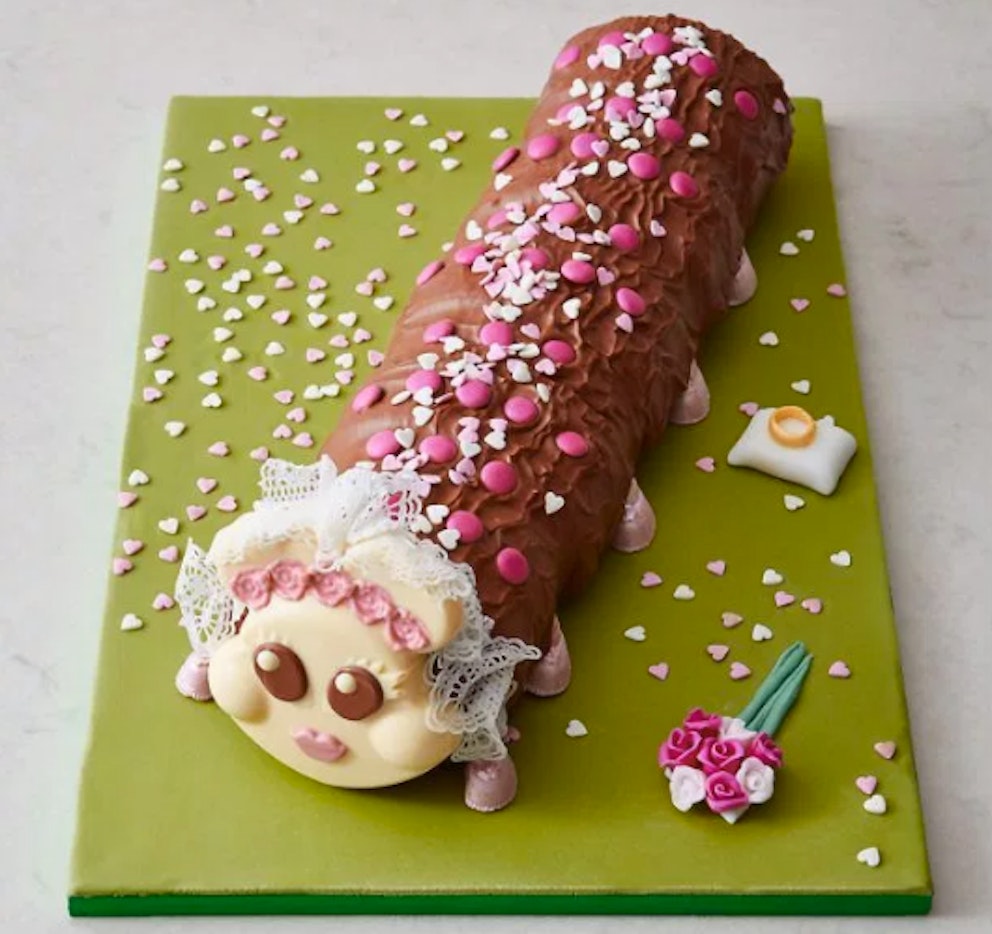 M&S Colin the Caterpillar and Connie the Caterpillar wedding cakes - Closer