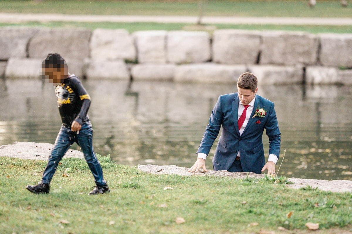 Groom Clayton Cook dived into a lake to save a drowning boy on his ...