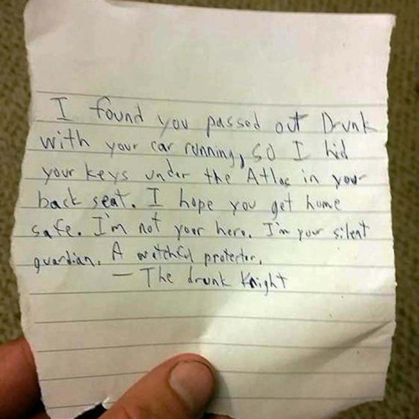 READ: Drunk man finds hilarious note from ‘guardian angel’ after ...