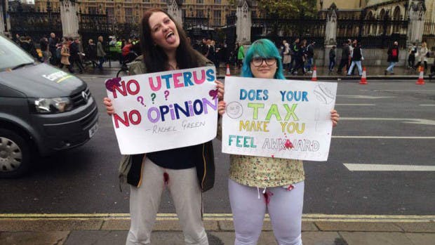 Three Women Free Bled Through A Tampon Tax Protest