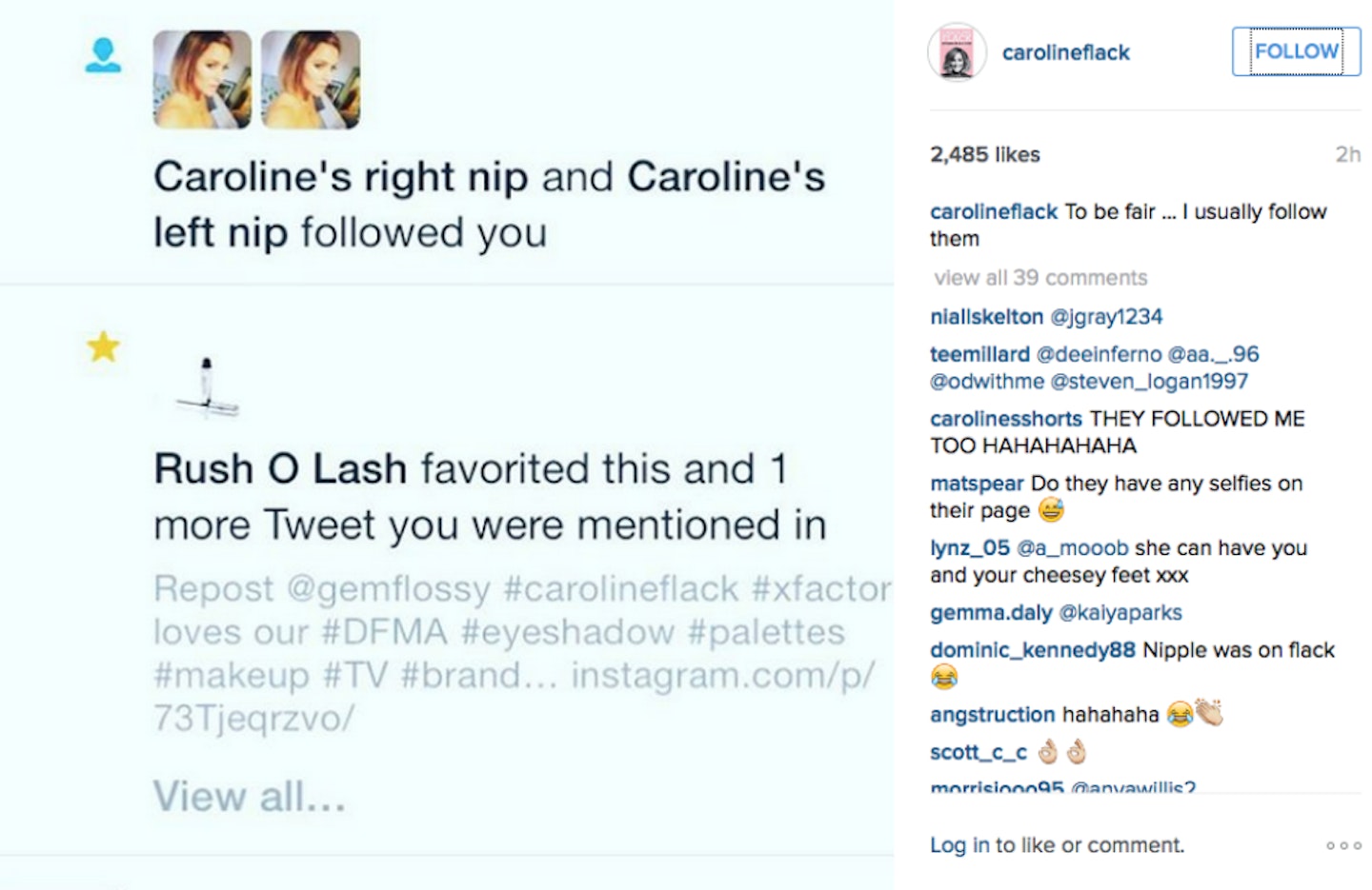 BOTH Caroline Flack’s NIPPLES are now on Twitter. And she’s OK with it ...