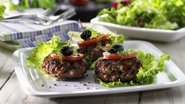Atkins BBQ Recipes: Bun-less beef burgers with feta and tomato | Closer