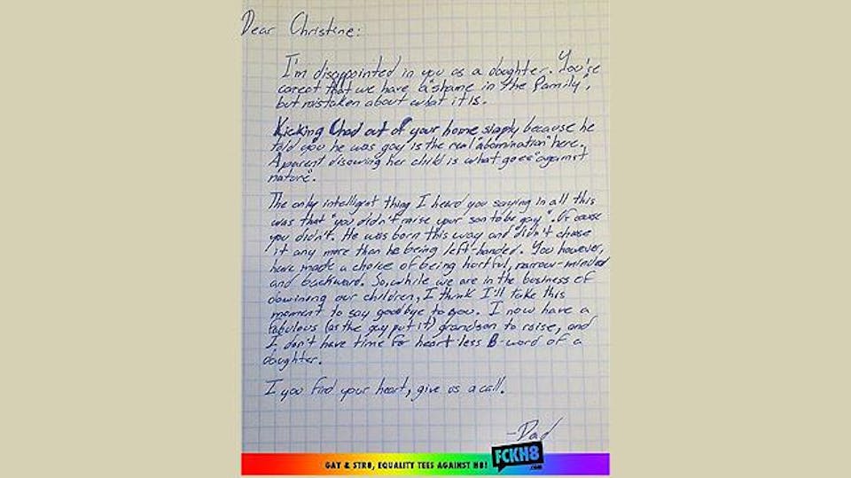 Father disowns daughter in letter after she disowns son for being gay ... Father disowns daughter in letter after she disowns son for being gay ...