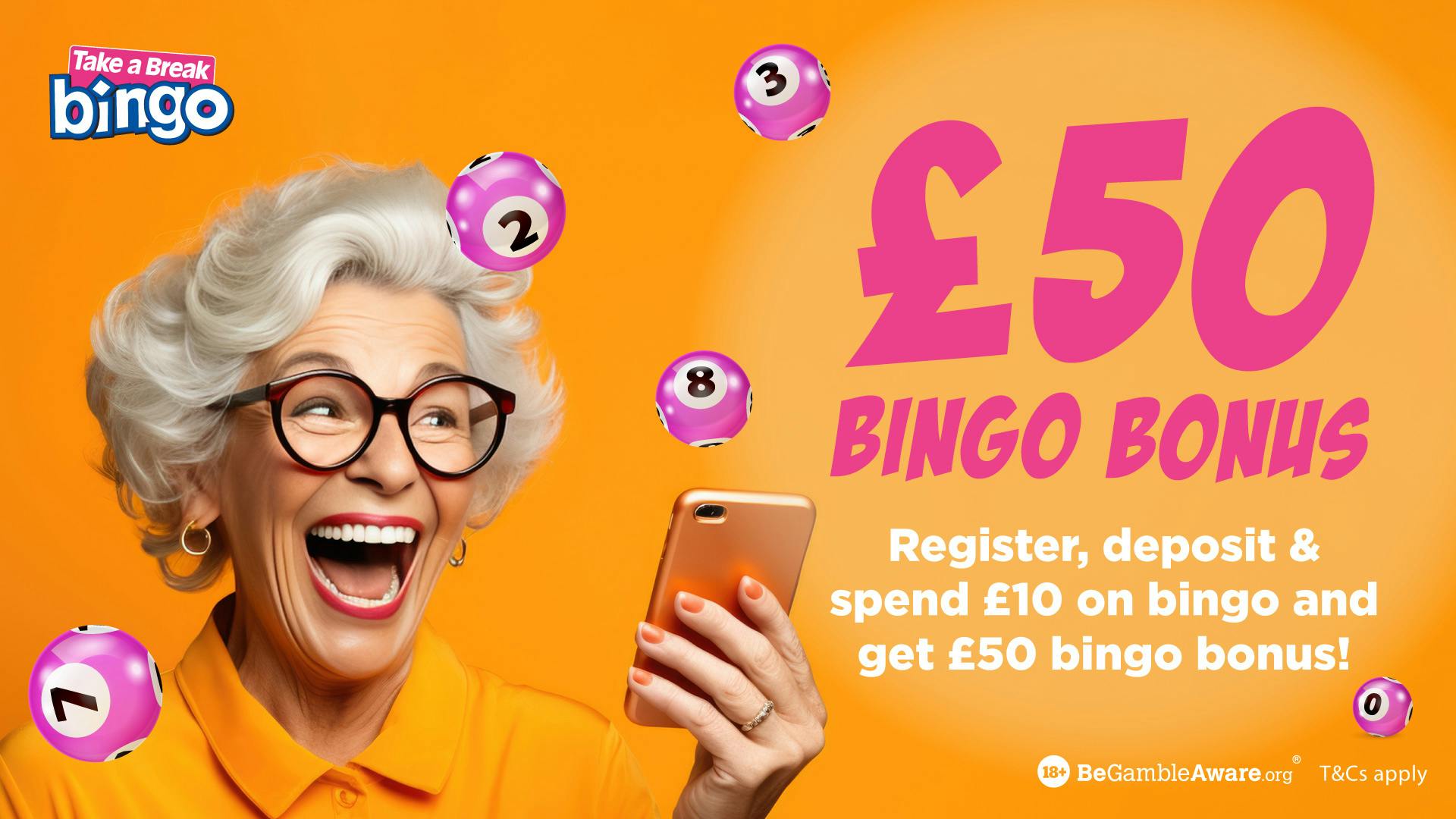 Take a Break Bingo is welcoming you with a £50 bingo bonus ...